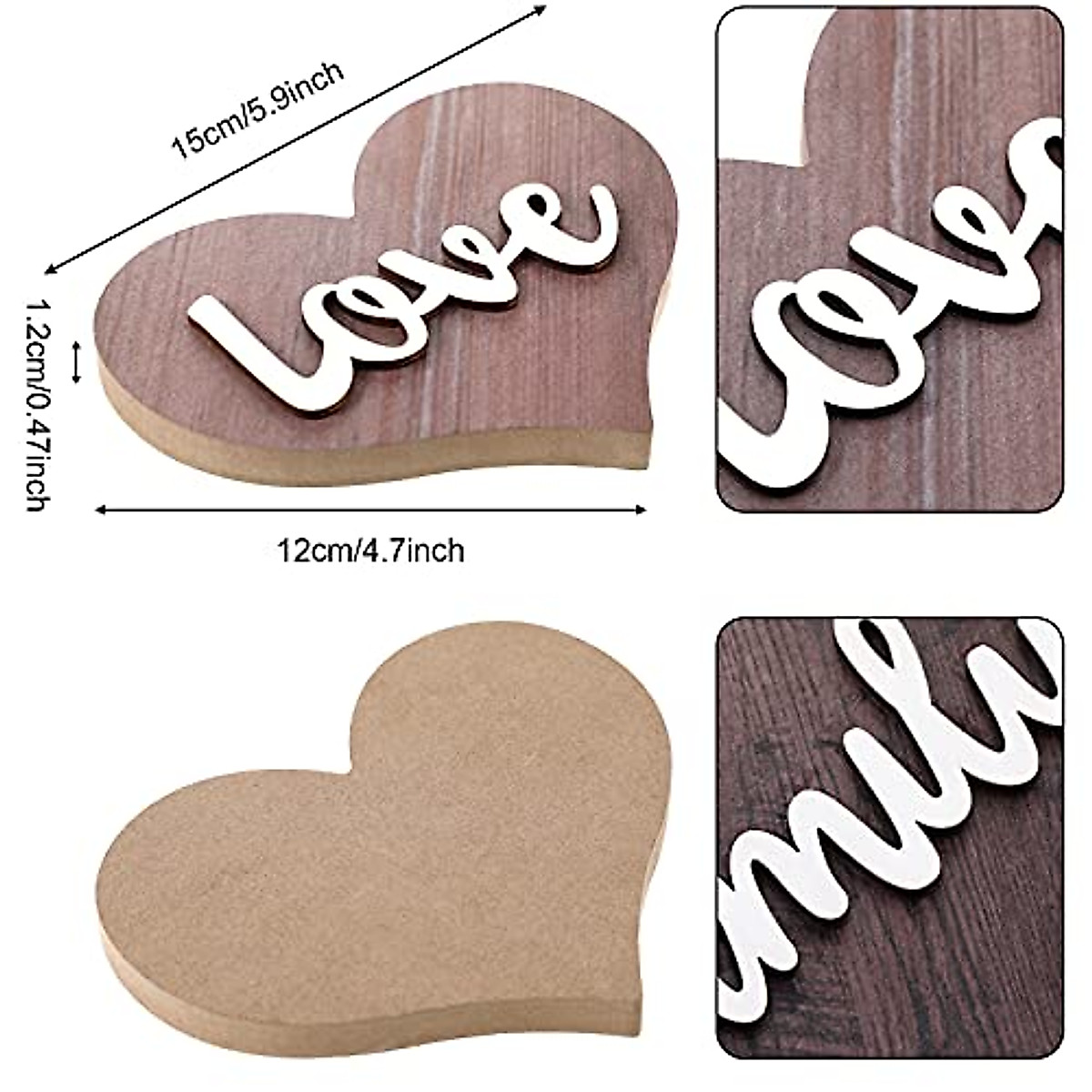 Jetec 2 Pieces Love Family Heart Wooden Sign Heart Shaped Wooden Decoration Rustic Table Sign Wooden Heart Table Centerpiece for Home Kitchen Living Room Bedroom Office Table Decor