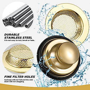 Retisee 2 Pcs Kitchen Sink Drain Strainer Kitchen Sink Stopper Kit Basket Stainless Steel Sink Filter Anti Clogging Sink Plug for Standard 3 1/2 Inch Kitchen Sink Garbage Disposal (Gold)