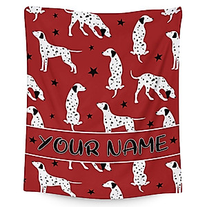 Custom Dalmatian Dog Blanket Gift with Name - 30 x 40 Inches Cute Throw Blanket for Dog Lovers, Kids, Boys & Girls - Red Soft Fuzzy Blankets for Bed, Couch & Travel