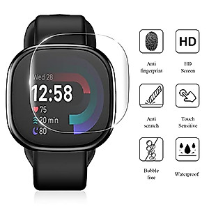 EWUONU [6 Pack Screen Protector Compatible for Fitbit Versa 4/Versa 3/Sense 2//Sense, Flexible Film HD Clear Bubble Free Soft Screen Protector(Not Glass) for Fitbit Sense 2/Sense/Versa 4/3 Smartwatch