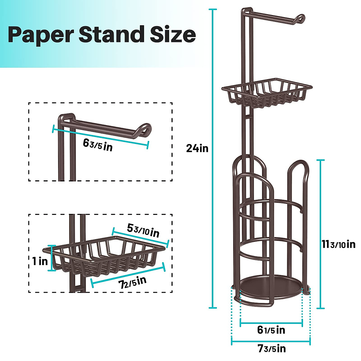 Toilet Paper Holder Stand with Reserve and Dispenser for 4 Mega Roll, Bathroom Freestanding Toilet Tissue Storage with Shelf for Wipes and Phone, Bronze