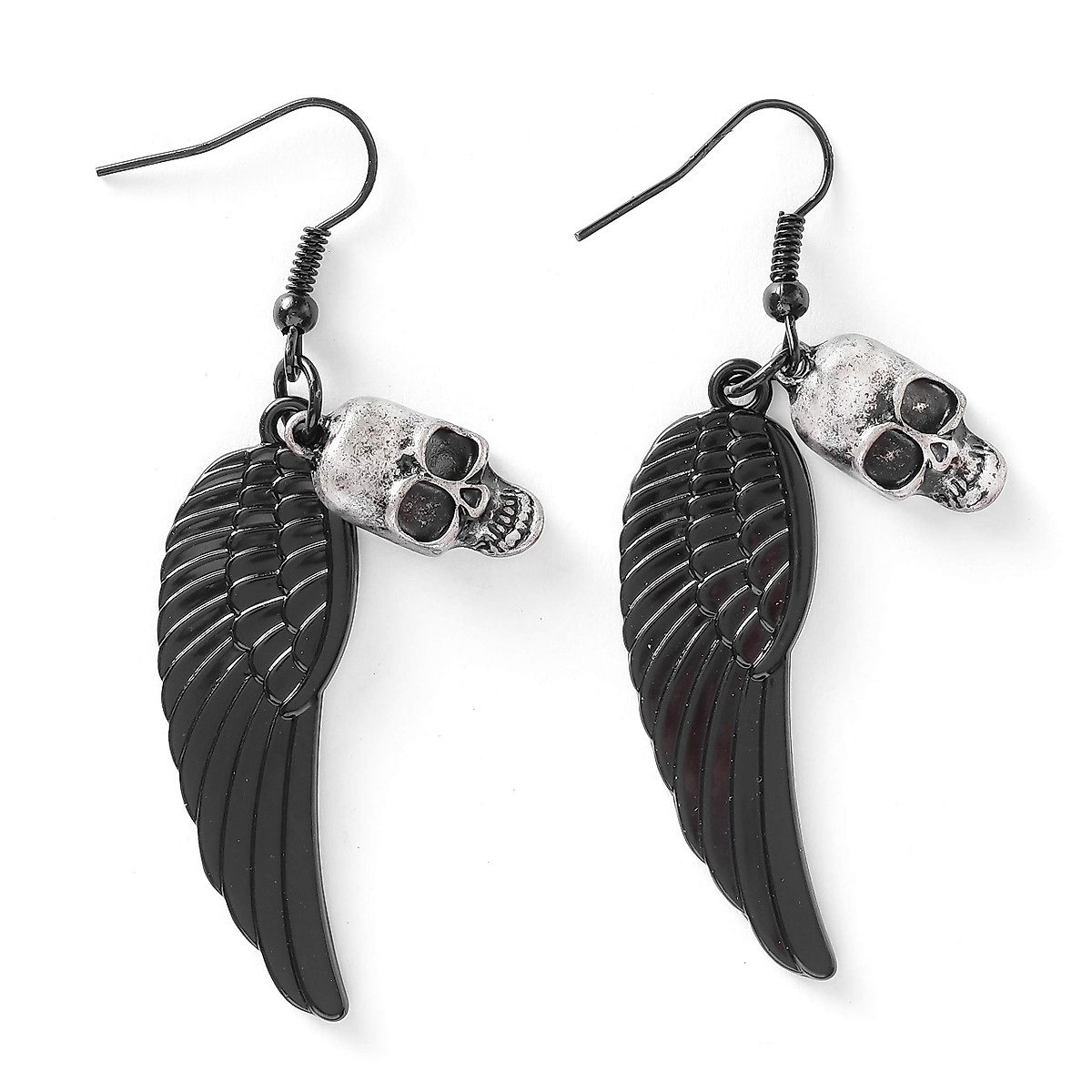 HAQUIL Goth Black Angel Wing Skull Earrings, Halloween Gothic Skull Jewelry Gift for Women