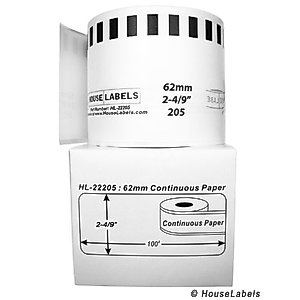 Generic Continuous Paper Labels Compatible w/Brother DK2205 (2-4/9" x 100'; 62mm30.48m) BPA Free (6 Rolls)