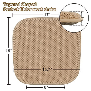 PAGGED Khaki Kitchen Dining Chairs Cushions Set of 4 Non Slip Foam Patio Seat Cushions Washable Soft Thick Pads Large Wooden Metal Tapered Chair Cushions,17" x 16"