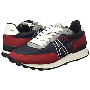 A|X ARMANI EXCHANGE Men's Logo Outline Nylon Sneakers, Navy+Red, 10