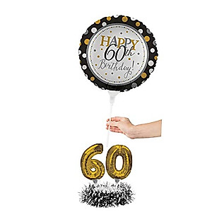 Creative Converting Happy 60th Birthday Balloon Centerpiece Black and Gold for Milestone Birthday - 317308