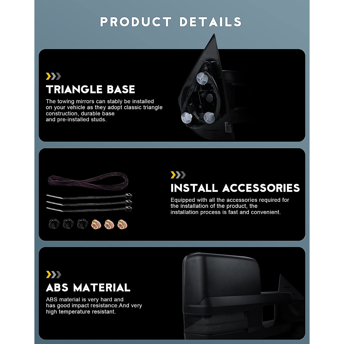 OCPTY Towing Mirrors with Power Heated Left Right Side Tow Mirrors Compatible with for Chevy for GMC 2007-2013 for Silverado/for Sierra with Black housing Smoked Turn Light