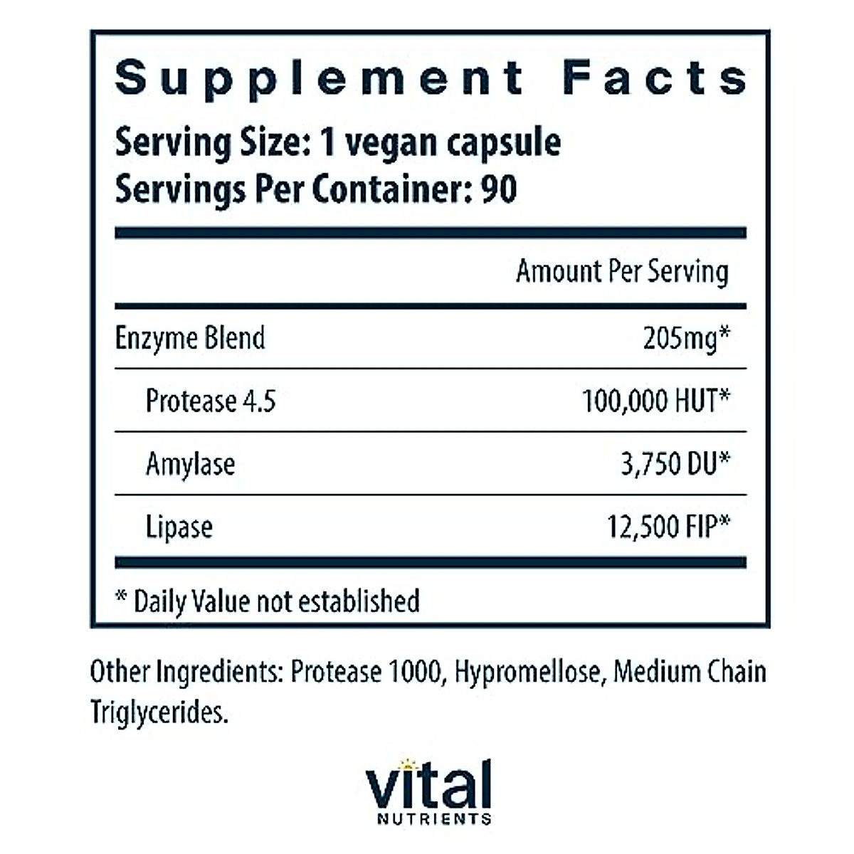 Vital Nutrients Vegan Pancreatic Enzymes | Digestive Enzymes for Women & Men | Enzymes for Digestion Support Gut Health | Relief from Gas & Bloating | Gluten, Dairy, Soy Free | 90 Capsules