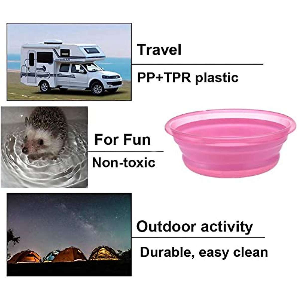 Foldable Hedgehog Bathtub, with 2 Pcs Set Bathing Brush, Plastic Small Animal Swimming Pool, Bath Sand Room Sauna, for Hedgehog Hamster, Guinea Pig,Bearded Dragon (Pink)