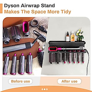 Holder Storage Stand Rack Wall Mount for Dyson Airwrap Curling Iron Accessories,Bathroom Organizer Holder for Dyson Airwrap,No Drilling Installation,Suitable for Bathroom|Bedroom|Hair Salon (Black)