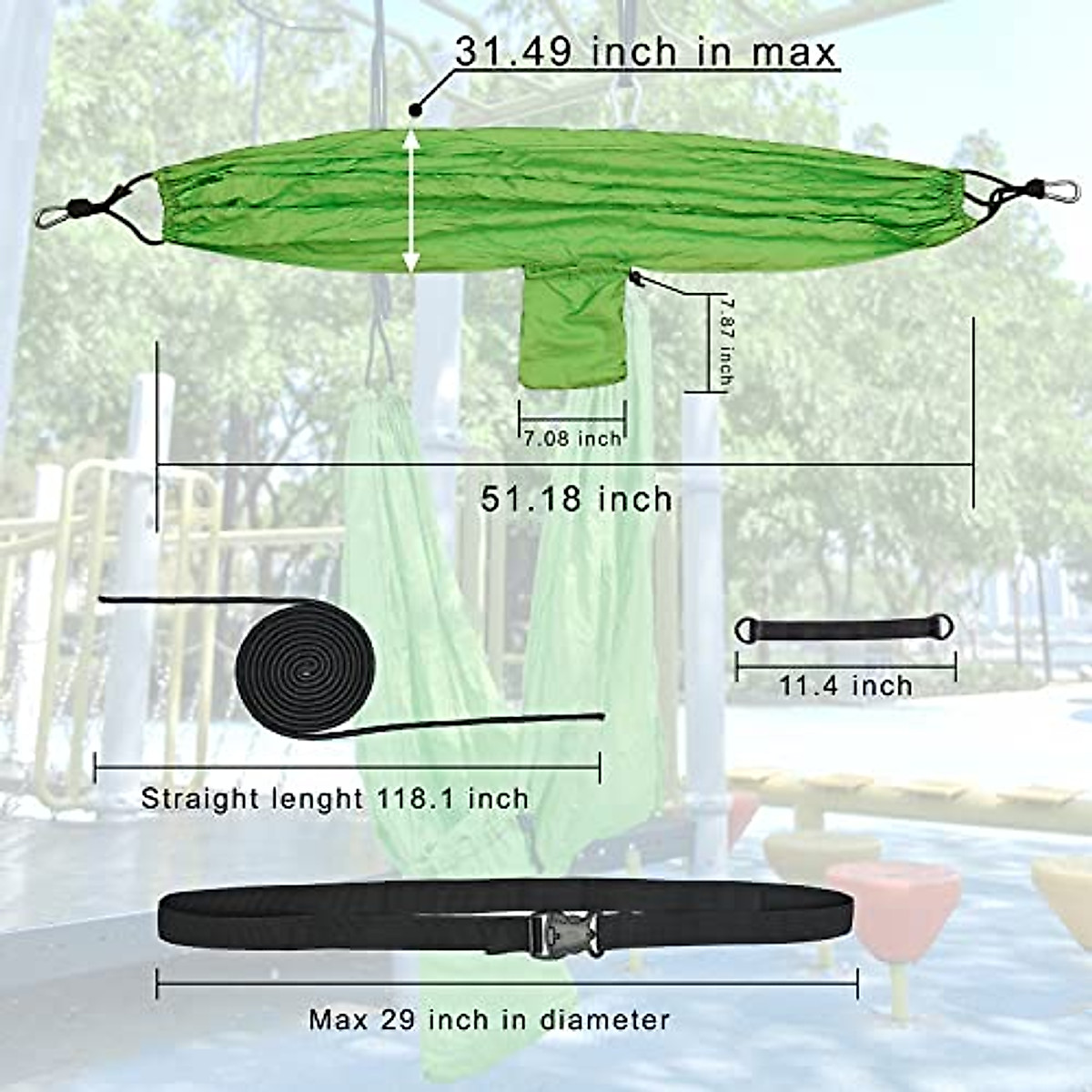 Collapsible Swing Therapy Swing for Boys or Girls with Special Needs Cuddle Swing Indoor Outdoor Kids Swing (Green)