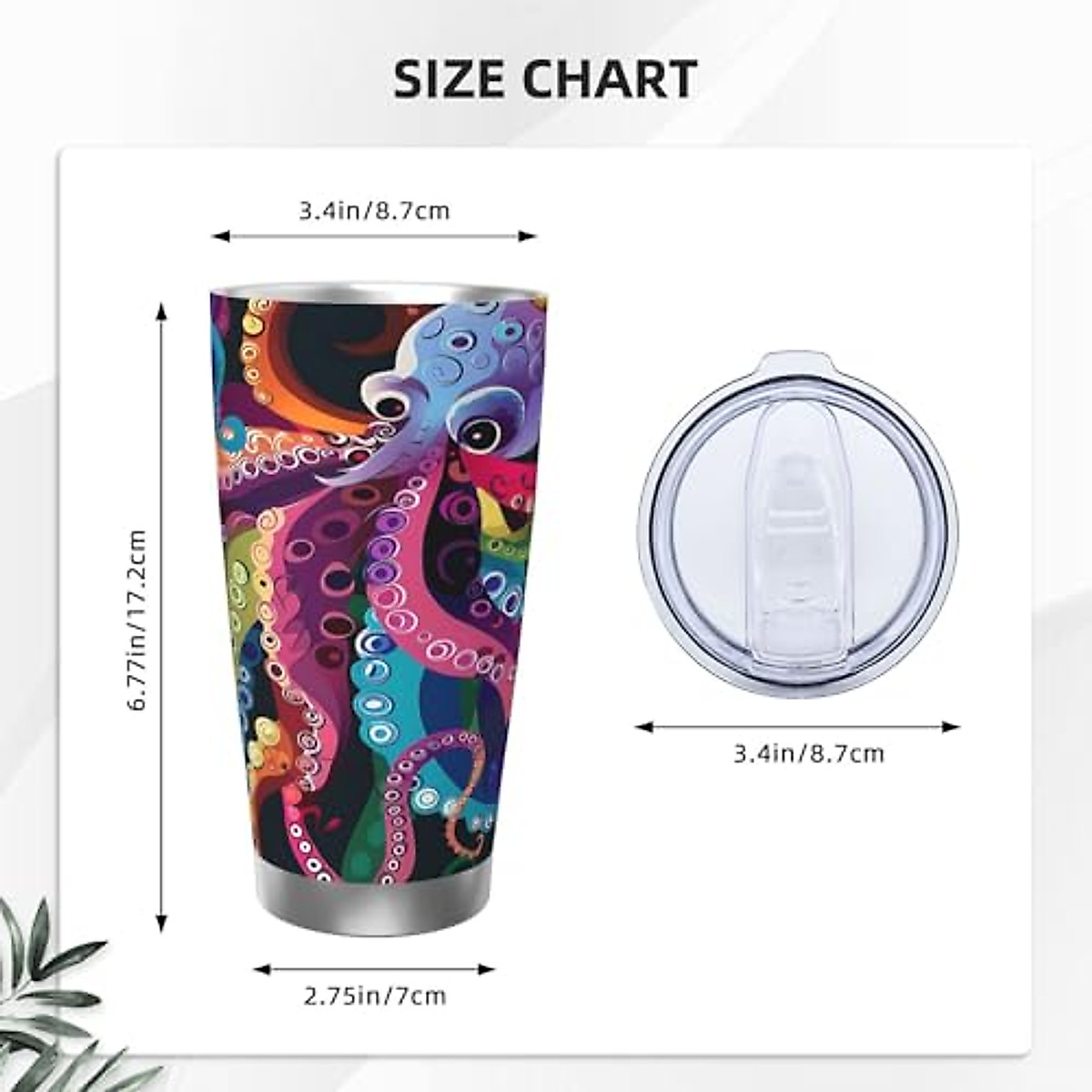 AYCZN Sea Octopus 20 OZ Tumbler Stainless Steel Travel Coffee Mug, Ocean Animal Insulated Water Bottle with Lid and Straws Leakproof Thermal Cup