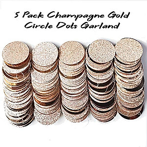 OuMuaMua 5Pcs Glitter Champagne Gold Paper Circle Dots Garland Banners Streamers Hanging Bunting Ornament for Engagement Party Bridal Shower Wedding Baby Shower Christmas Room Decor (65 Feet)