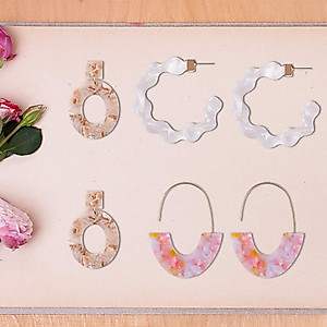 Duufin 20 Pairs Acrylic Earrings Statement Earrings Resin Drop Dangle Mottled Acrylic Hoop Earrings Polygonal Bohemian Earrings Fashion Jewelry Earrings for Women