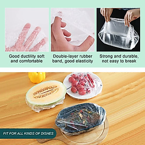 Plastic Bowl Covers Reusable, Food Cover for Outside Pack of 200, Fresh Keeping Bags, Plastic Wrap Stretch with Elastic for Outdoor Picnic, Kitchen