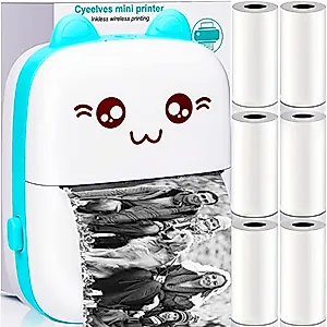 Mini Printer Portable, Pocket Thermal Printer with 6 Rolls Paper Compatible with iOS Android, Bluetooth Wireless Smart Printer for Photo Picture Office Receipt QR Code Label List Note Inkless Printing