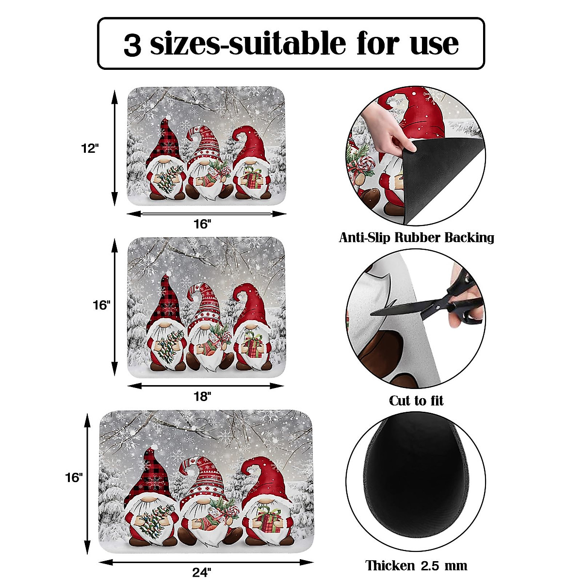 Red Gnomes Dish Drying Mat for Kitchen Counter, Super Absorbent Quick Dry Coffee Bar Mat Pad Thin Diatomaceous Sink Mat Non Slip Dish Drainer Mat 16''x24'' Christmas Winter Fantasy Snowflake