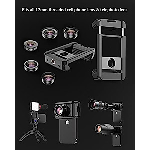 17 mm Thread Lens Adapter, Telephoto Lens Phone Mount Sturdy and Wear-Resistant, Lens Holder Suitable for All Lens&Telephoto Lens with 17mm Thread, Works with Almost All Smartphones