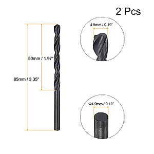 uxcell 6542 High Speed Steel Straight Shank Twist Jobber Drill Bit, Fully Ground Black Oxide Drill Bits 4.9mm Drill Diameter 85mm Total Length 2 Pcs