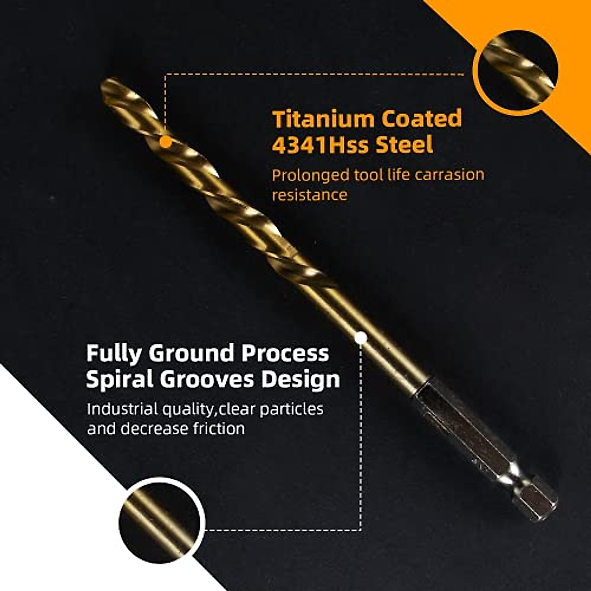 AugTouf 1/4" Hex Shank Drill Bits (10Pcs), Premium 4341 HSS Titanium Impact Hex Drill Bits for Wood, Steel, Metal, Plastic, Quick Change Design