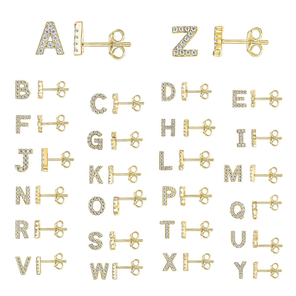 PAVOI 14K Yellow Gold Plated Sterling Silver CZ Alphabet Letter Earrings | Initial Earrings for Women | Letter A
