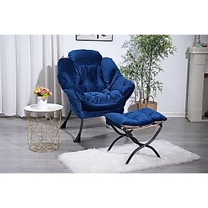 YOPTO Single Steel Frame Leisure Sofa-Chair with Armrests and A Side Pocket,Modern Cotton Fabric Lazy-Chair,Accent Contemporary Lounge Chair for Living Room Bedroom,Blue
