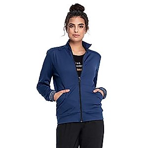 Cherokee iFlex Women's Zip Front Knit Scrub Jacket, CKK361, Navy, L