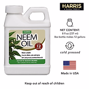 HARRIS Neem Oil Cold Pressed Water Soluble Concentrate, Makes 12 Gallons, 8oz NEEM-8C