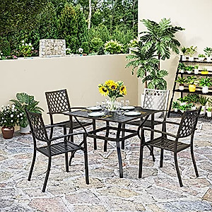 PHI VILLA 5-Piece Metal Patio Outdoor Dining Set- 37" Square Bistro Table and 4 Backyard Armrest Chairs, Table with 1.57" Umbrella Hole for Patio, Deck