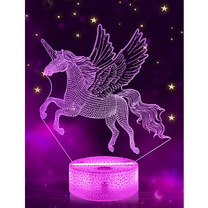 FULLOSUN Unicorn Gifts for Grils,3D Illusion Night Light Bedside Lamp wtih Remote Control 16 Colors Changing Dim Function, Creative Gifts for Room/Home Decor Birthday Xmas for Boys & Girls