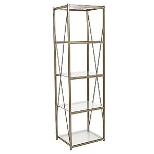 Flash Furniture Mar Vista Collection 4 Shelf 64"H Cross Brace Glass Bookcase in Matte Gold