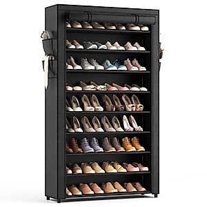 LANTEFUL Shoe Rack with Covers - 10 Tiers Tall Shoe Rack Organizer Large Capacity Shoe Shelf Storage 40 Pairs Space Saving Vertical Shoe Storage Organizer for Closet, Entryway, Dorm, Bedroom