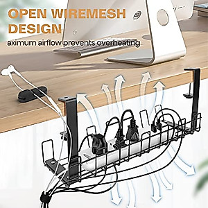 COSIFO Under Desk Cable Management Tray, Desk Cable Tray with 10 Extra Straps, 20 Wire Holder and 2 Cable Holder, Table Cords Organizer-Sturdy Metal Cable Tray Basket for Home Office Desk, 16inch