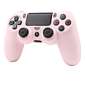 ROTOMOON Pink Silicone Controller Skins with 8 Thumb Grips for PS4, Sweat-Proof Anti-Slip Controller Cover Skin Protector Compatible with Playstation 4 Slim/Pro Controller…