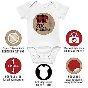 16 Monthly Baby Milestone Stickers Boy - Lumberjack Baby Monthly Milestone Stickers for Baby Boy, Milestone Baby Monthly Stickers, Baby Month Stickers for Baby Photo Props, Monthly Baby Stickers Boy