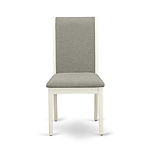 East West Furniture HLLA5-LWH-06 5 Piece Dining Set Includes a Round Dining Room Table with Pedestal and 4 Shitake Linen Fabric Upholstered Parson Chairs, 42x42 Inch, Linen White