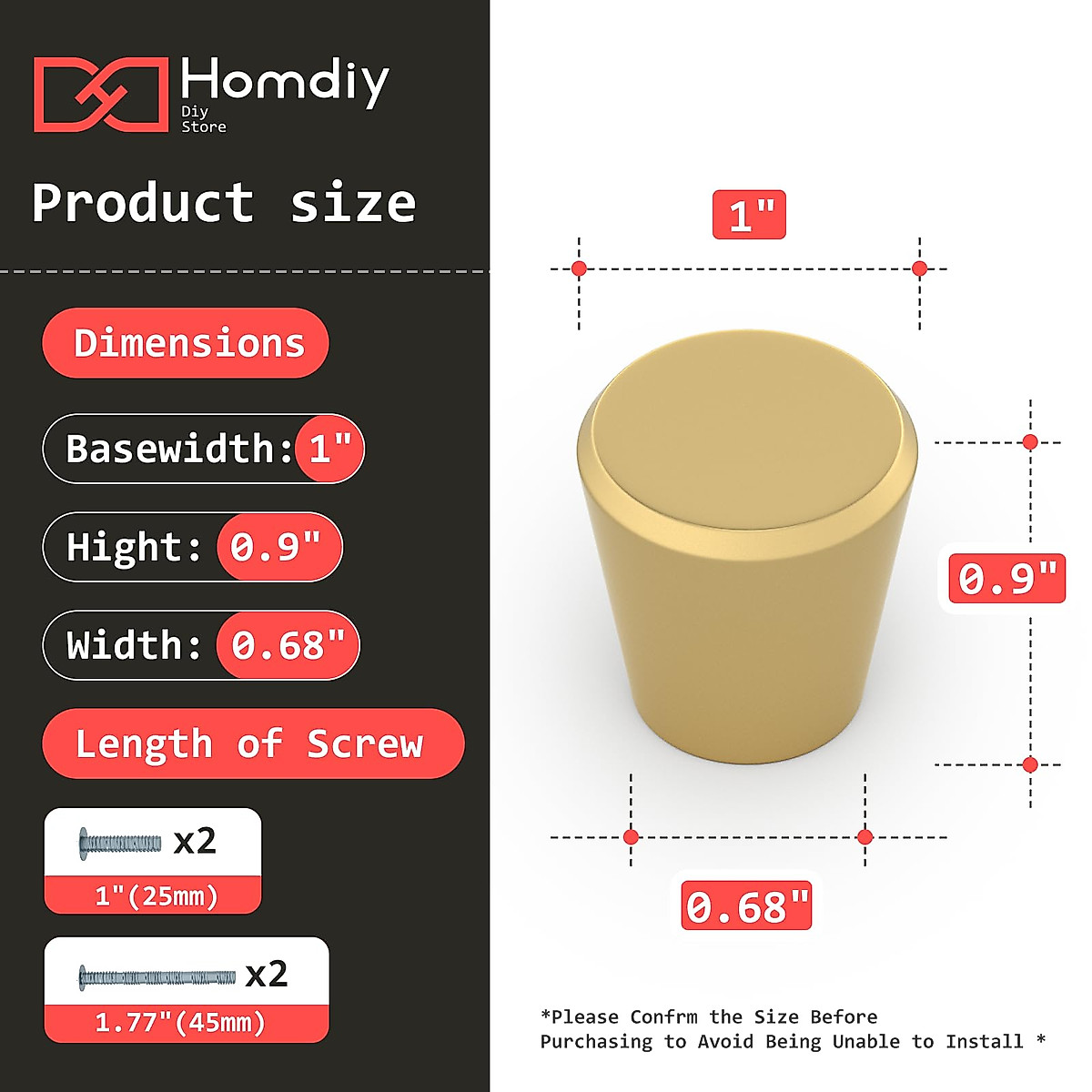 homdiy 5 Pack Brushed Brass Cabinet Knobs Gold Dresser Drawer Round Knobs for Kitchen Cabinet Hardware