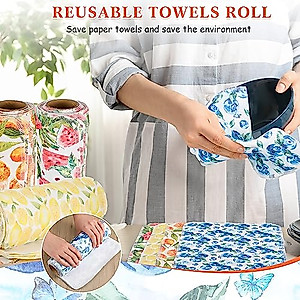 Maxdot 4 Rolls 48 pcs Reusable Paper Towels Roll Washable Cotton Flannel kitchen Towels Absorbent Paperless Cloth Towels with Cardboard Replacement Alternative Towel for Kitchen Cleaning Housekeeping