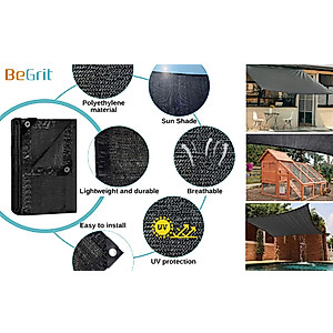 BeGrit 70% 9x20ft Shade Cloth with Grommets Garden Sun Mesh Sunblock UV Resistant Net for Garden Cover Flowers,Patio Plants,Chicken Coop,Greenhouse(Black)