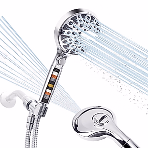 CABONG High Pressure 10-mode Handheld Shower Head Set with 70" Hose, 20Stage Detachable Filter Shower Head with ON/OFF Pause Switch & Built-in 2-Mode Tub & Tile Power Wash (Chrome）
