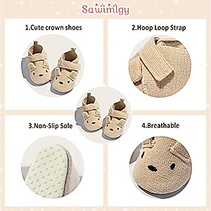 Sawimlgy Newborn Infant Baby Boys Girls Fleece Booties Soft Anti Skid Sole Slip On House Animal Slipper Crib Sock Warm Shoes for New Walkers