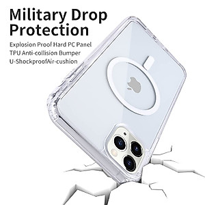 Gyizho Strong Magnetic Clear for iPhone 11 Pro Max Case [Compatible with MagSafe] [Military Grade Drop Tested] Shockproof Protective Slim Thin Phone Cover 6.5 Inch Clear