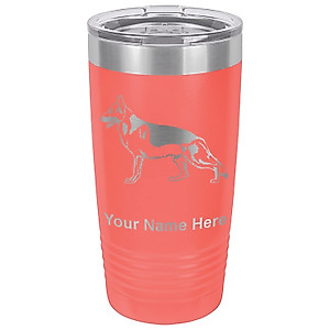 LaserGram 20oz Vacuum Insulated Tumbler Mug, German Shepherd Dog, Personalized Engraving Included (Coral)