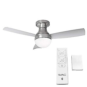 WAC Smart Fans Orb Indoor 3-Blade Flush Mount Ceiling Fan 44in Brushed Nickel with 3000K LED Light Kit and Remote Control works with Alexa and iOS or Android App