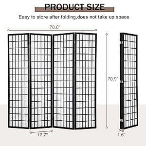 Room Divider Panel, 4 Panel Partitions and Dividers Freestanding, 6FT Room Dividers and Folding Privacy Screens, Room Divider Screen, Plum Blossom Shoji Screen for Home Office Bedroom, White