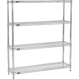 Nexel 12" x 48" x 63", 4 Tier Adjustable Wire Shelving Unit, NSF Listed Commercial Storage Rack, Chrome Finish, leveling feet