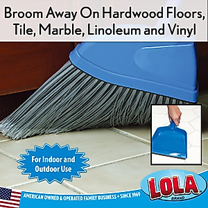 Angle Broom w/Dustpan, Indoor, 9.25" W Head, Smaller Style- Made w/Recycled Soda Bottle Bristles & Polished Aluminum Lightweight 48" L Handle, Includes Swivel Hang Cap for Storage, by LOLA- 1 Pack