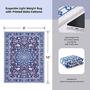 HOMETHIC Washable Area Rugs 8x10 Boho Rug Oriental Floral Soft Indoor Carpet Low Pile Non Slip Large Rugs for Living Room Bedroom Dining Room Decor Aesthetic, Blue