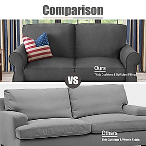 Yattem 56” Loveseat Sofa Couch, Modern Small Dark Gray Velvet Loveseat Sofa Couch, Small Space Saving Modern Upholstered 2 Seater Love Seat Sofa Couch for Living Room Bedroom Office Studio