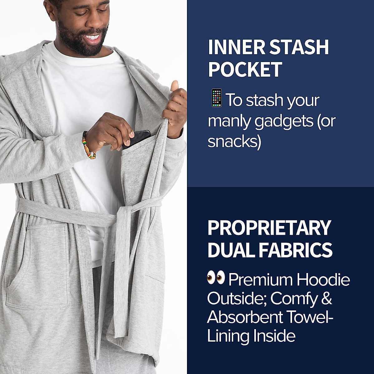 DudeRobe Men's Hooded Robe | As Seen on Shark Tank! - S/M, Navy Blue, Ultimate Comfort and Style for Men's Loungewear
